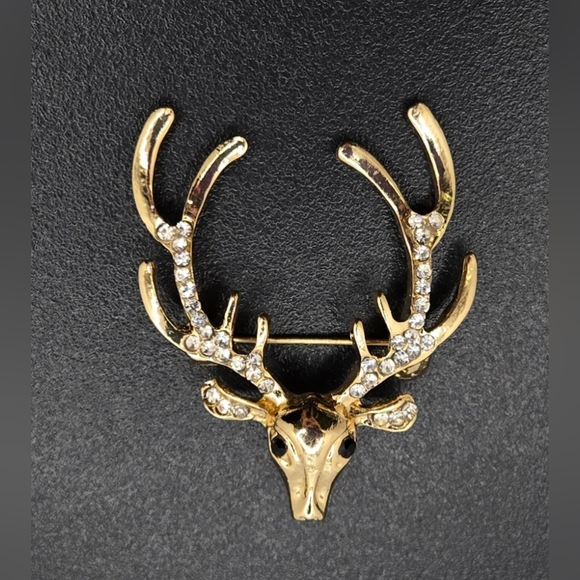 David Wej | Jewelry | Deer Head Brooch Gold Tone Antlers With ...